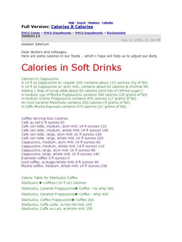 Calories in Soft Drinks: Full Version | PDF | Lamb And Mutton | Hamburgers