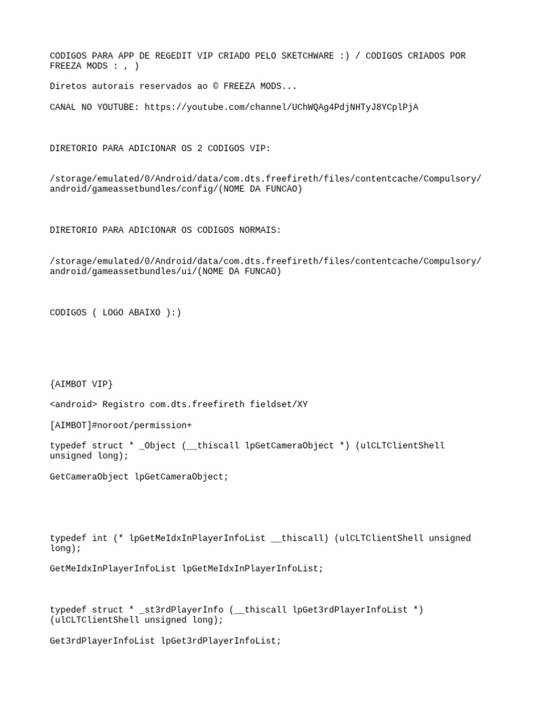 Códigos para App de Regedit Víp (Freeza Mods) | PDF | Computing