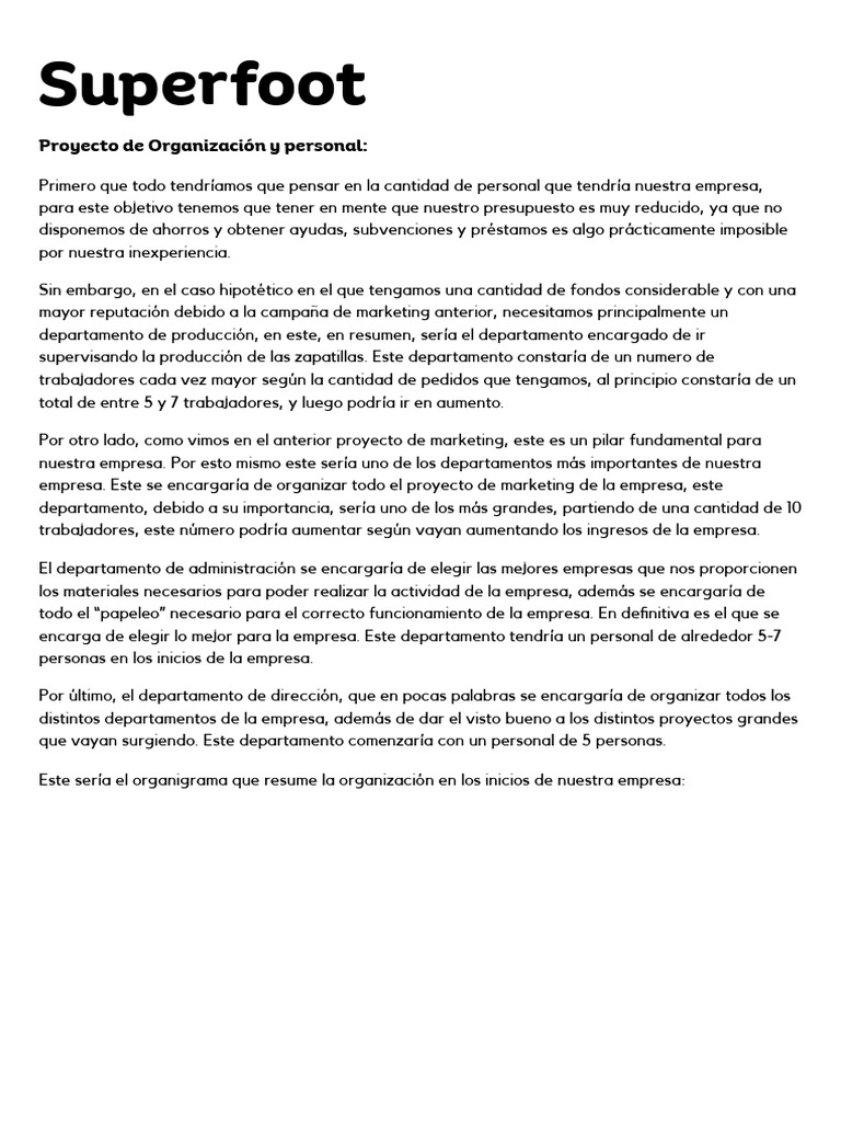 Plan de Personal para Superfoot | PDF