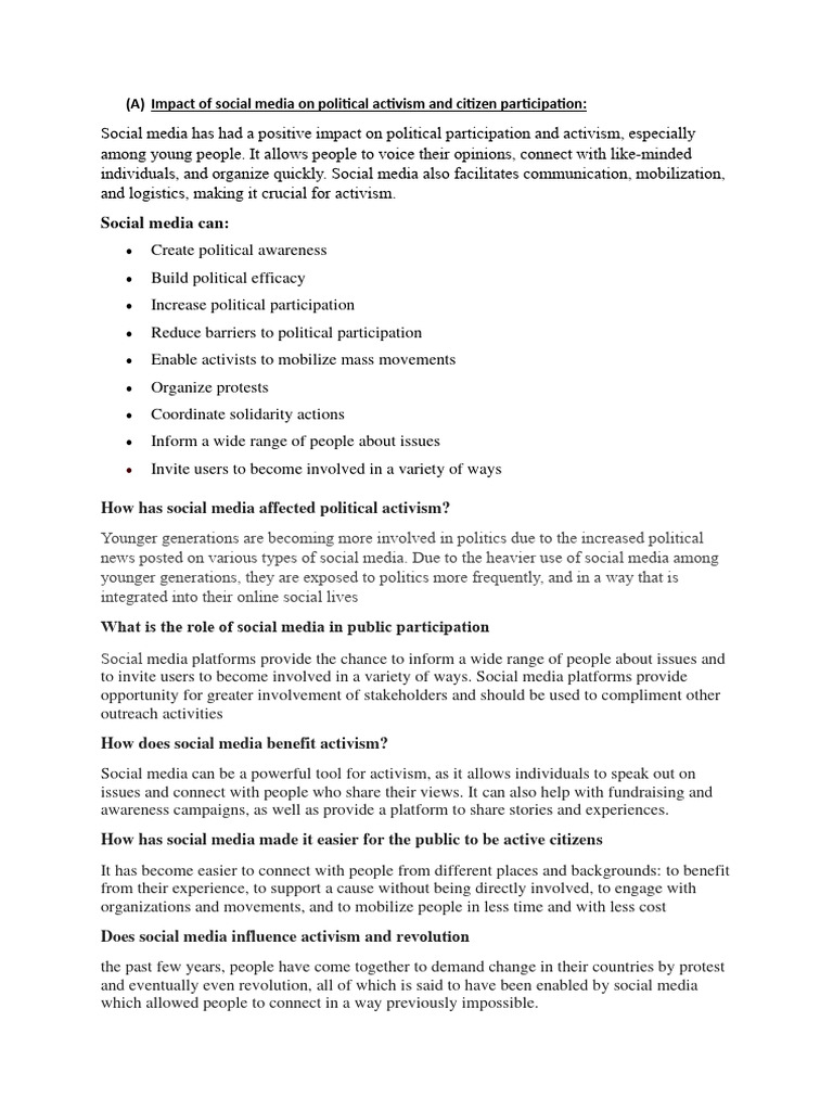 Impact of Social Media On Political Activism and Citizen Participation ...