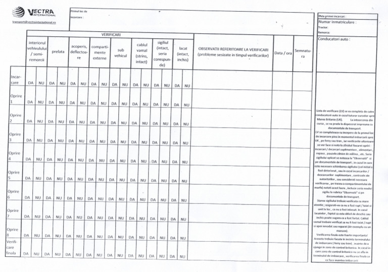 Vectra Int. - Formular Verificari Anglia | PDF