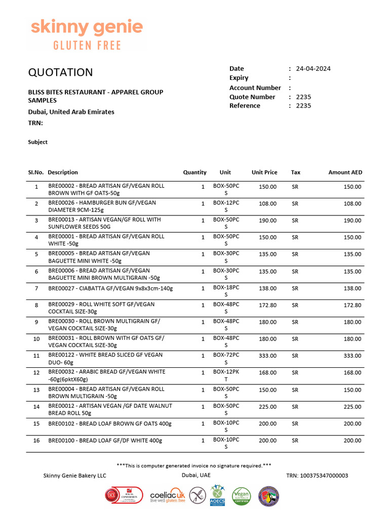 Gluten-Free & Vegan Bakery Quote | PDF | Muffin | Cooking