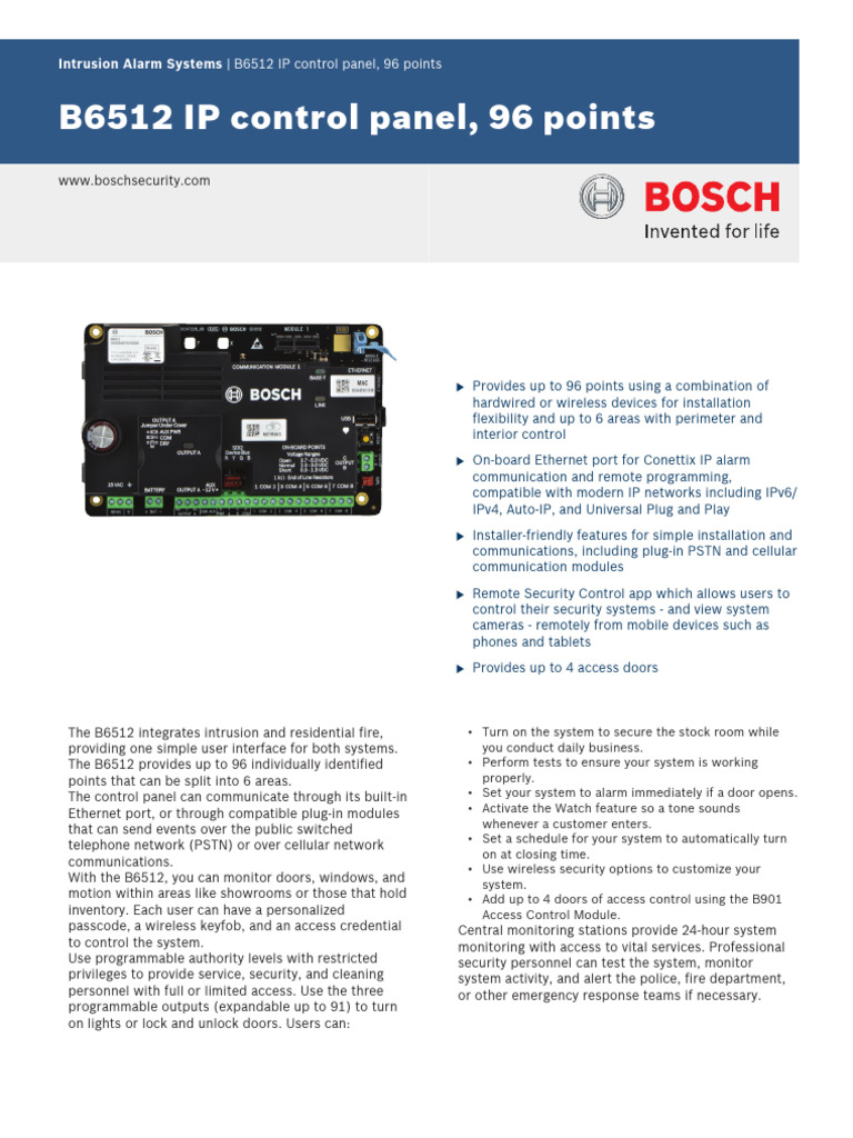 Fisa Tehnica Centrala Alarma Antiefractie Si Antiincendiu Bosch B6512 6 ...