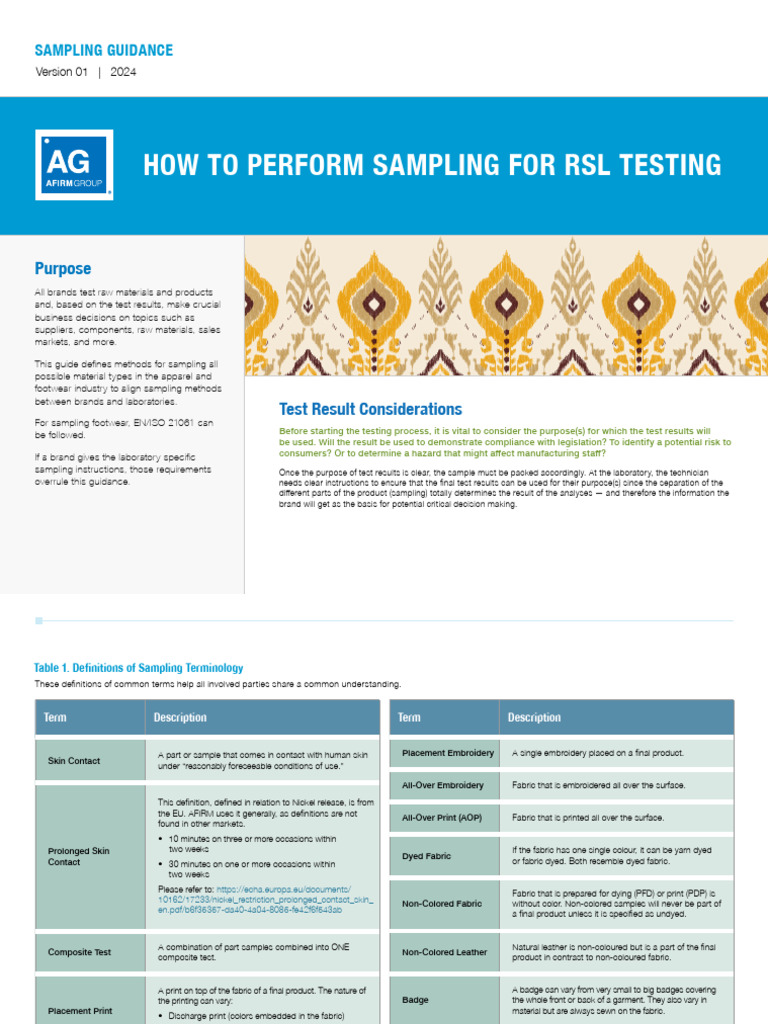 AFIRM Sampling Guidance v1 2024 | PDF | Textiles | Dyeing