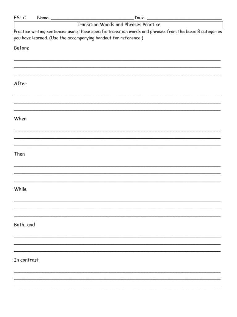 ESL C Transition Words and Phrases | PDF | Phrase | Linguistics