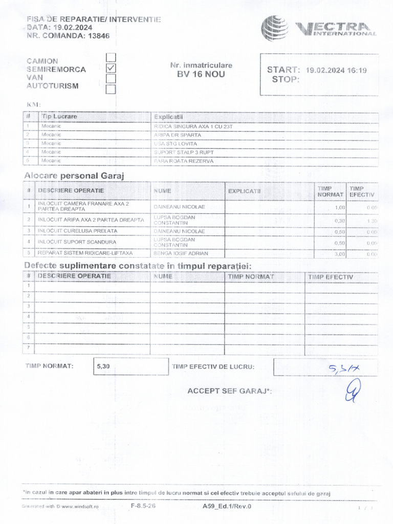 Fisa de Reparatie-Interventie BV-16-NOU Din 19.02.2024 Pag. 1 | PDF