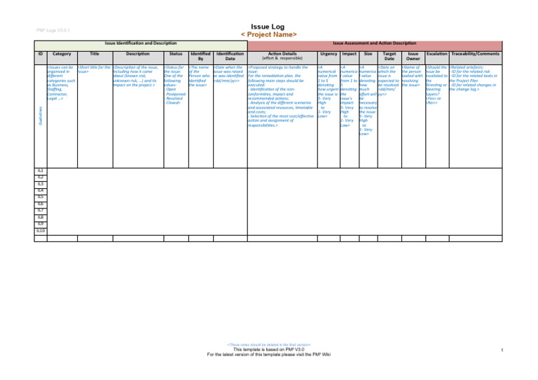 (PM2 24.MC - Log.v3.0.1) .Issue Log. (ProjectName) - (DD MM Yyyy) - (VX ...