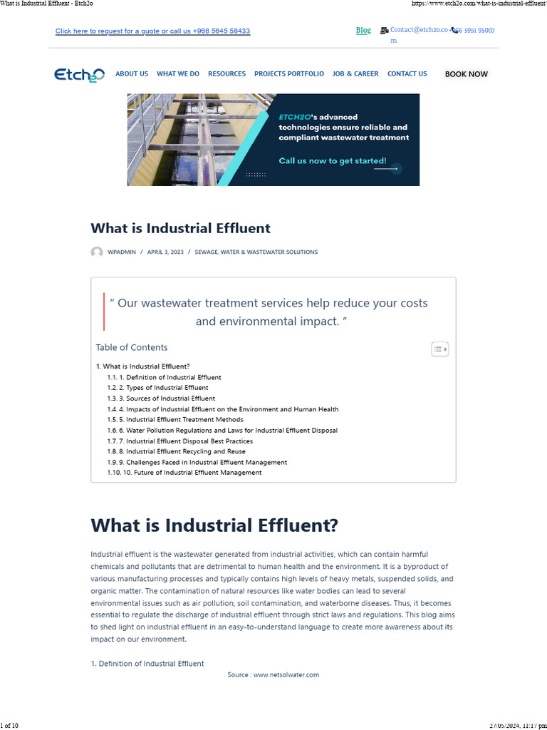 What Is Industrial Effluent - Etch2o | PDF | Effluent | Sewage Treatment
