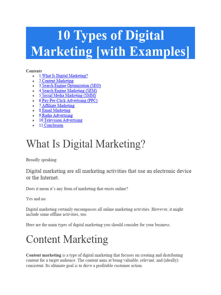 10 Digital Marketing Types Explained | PDF | Search Engine Marketing ...