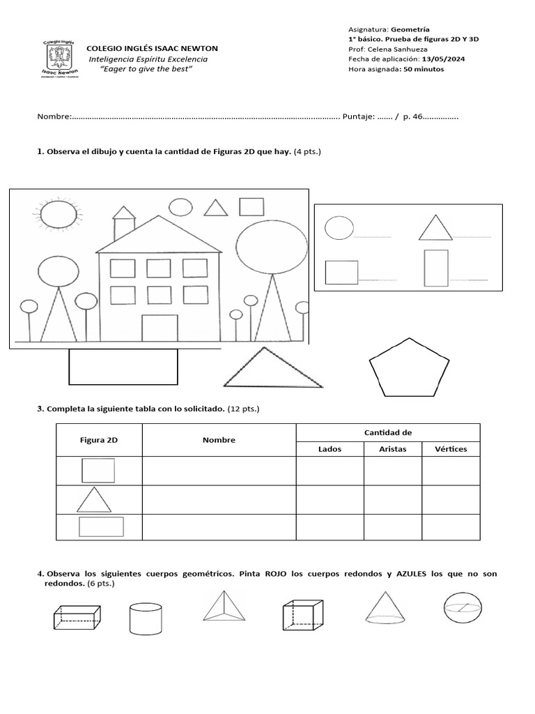 prueba de geometria figuras 2d y 3d | PDF