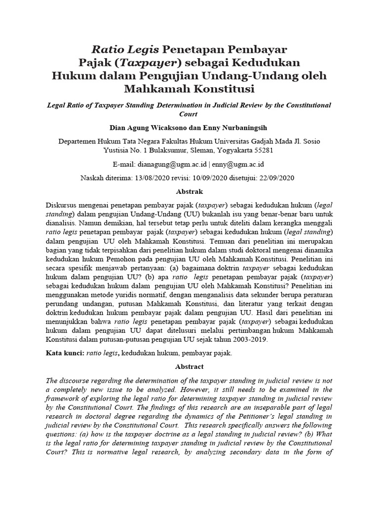 Ratio Legis Penetapan Pembayar Pajak Artikel 1 | PDF