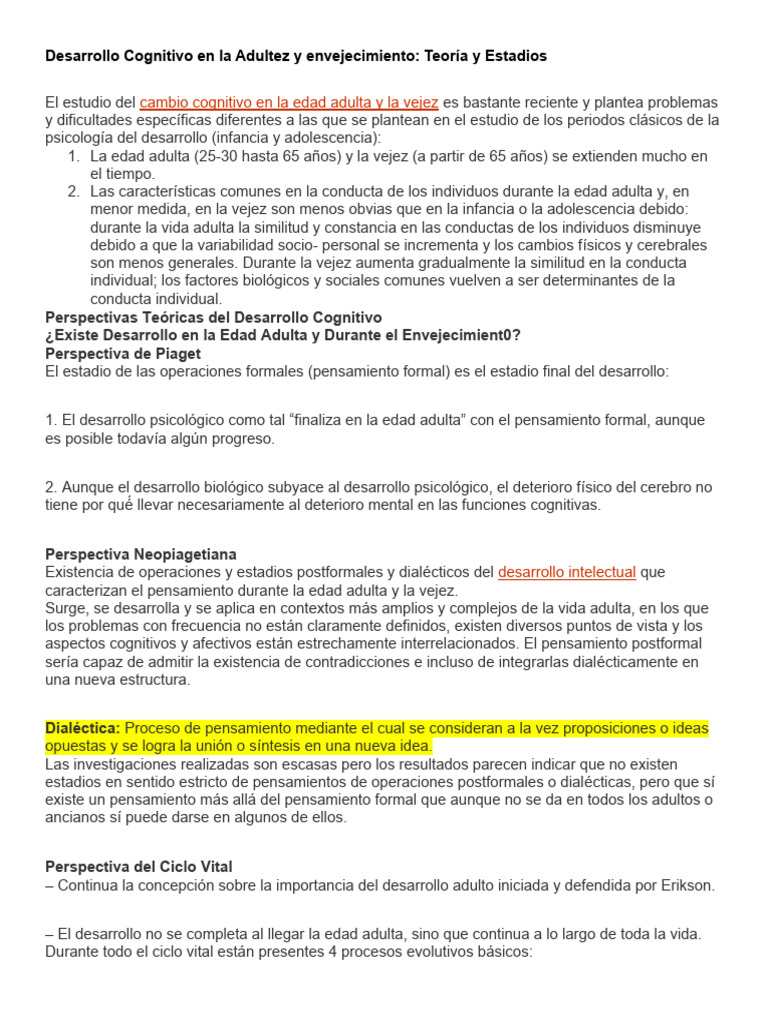 Desarrollo Cognitivo en La Adultez y Envejecimiento | PDF | Memoria | Inteligencia