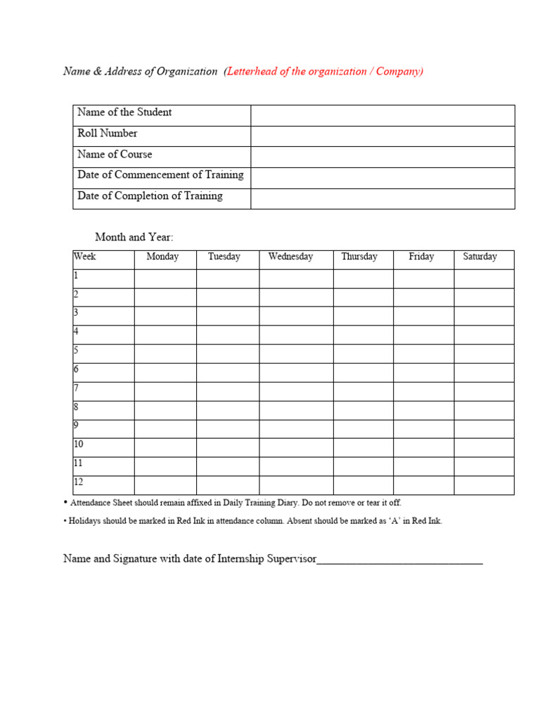 Internship Attendance Tracker | PDF | Business | Finance & Money Management
