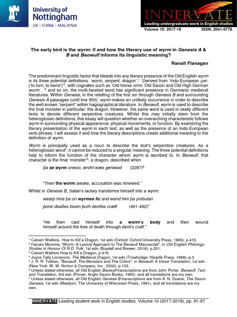 The Early Bird Is The Wyrm If and How The Literary Use of Wyrm in ...