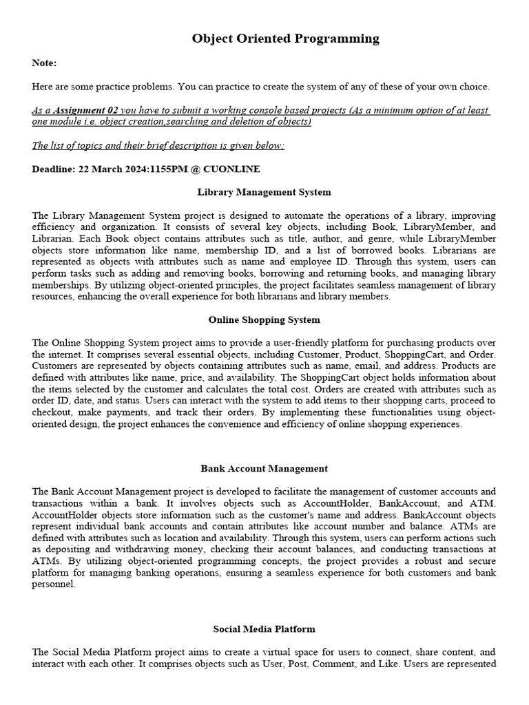 Oop Practice Task And A2 Pdf Object Computer Science Object Oriented Programming 