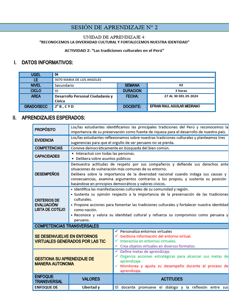 2º Dpcc- Ses 2 Uni 4 - Sem 02 | PDF | Perú | Maestros