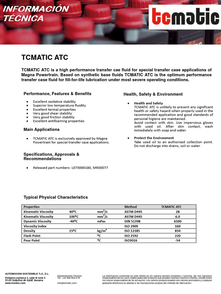 Fluido TCMATIC para Transmisiones | PDF | Lubricante | Engranaje