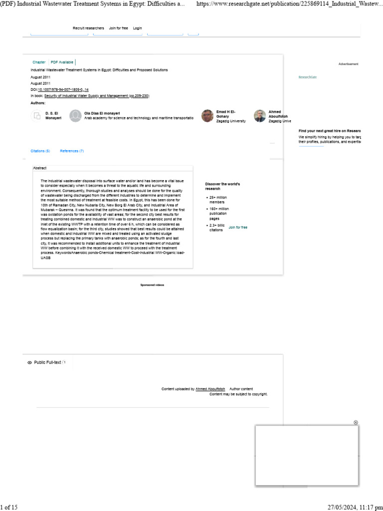 (PDF) Industrial Wastewater Treatment Systems in Egypt Difficulties and Proposed Solutions2 ...