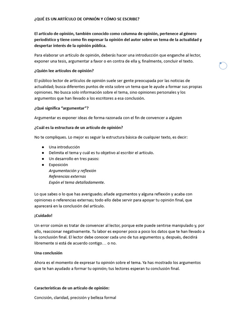 5b Qu - Es Un Art-Culo de Opini-N y C-Mo Se Escribe | PDF | Escritores ...