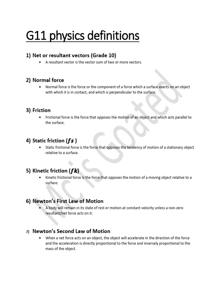 G11 Physics Definitions | Download Free PDF | Force | Voltage
