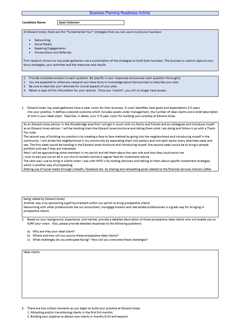 Edward Jones Business Readiness Plan | PDF | Business