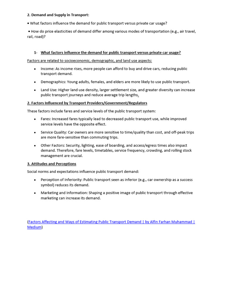 Demand and Supply in Transport | PDF | Elasticity (Economics) | Demand