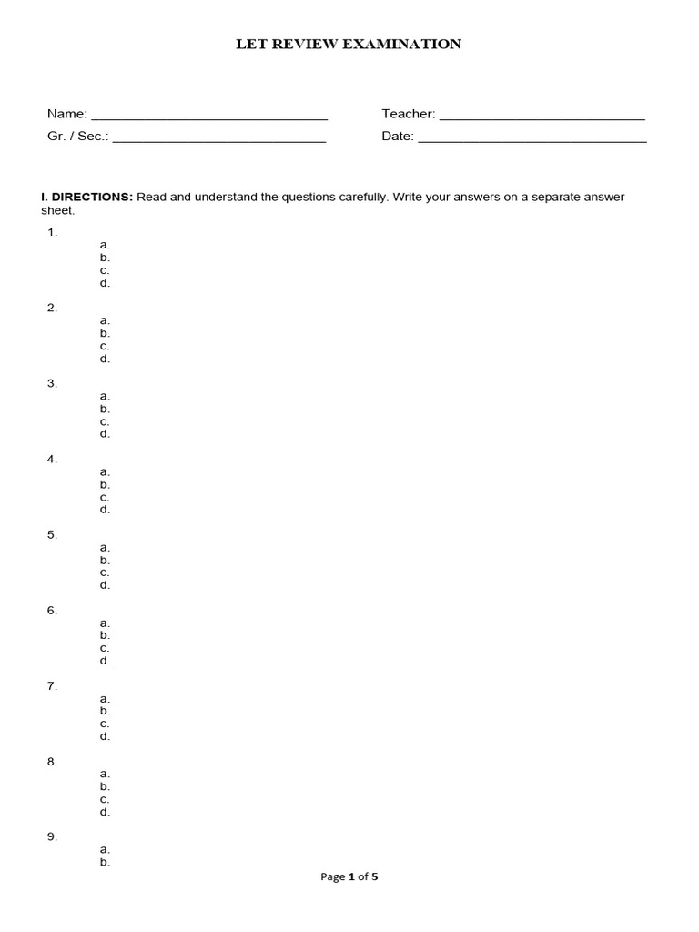 Let Review Examination Template | PDF | Educational Assessment And ...