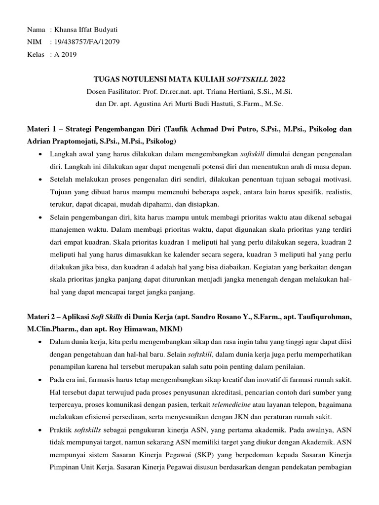 Notulensi Softskill | PDF | Karier & Perkembangan | Bisnis