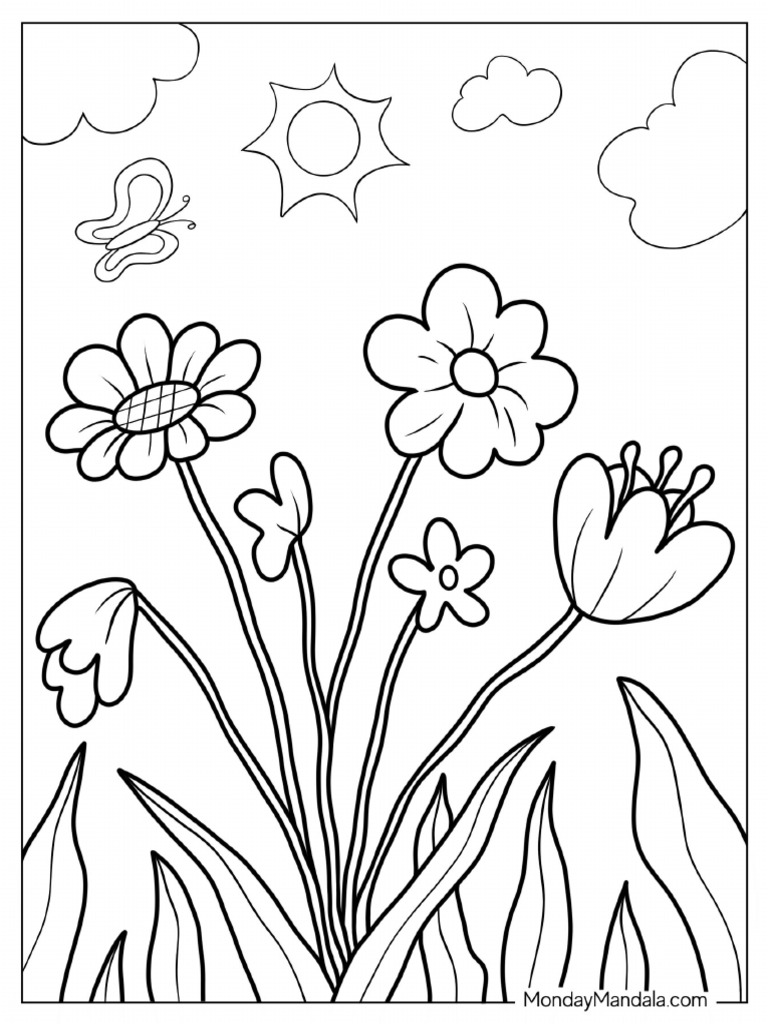 Easy Wildflowers Coloring Page For Preschoolers | PDF