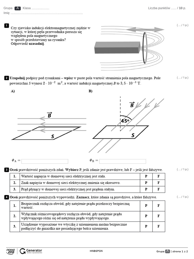 Test 2. Indukcja Elektromagnetyczna I Prąd Przemienny Test Z Widoczną ...