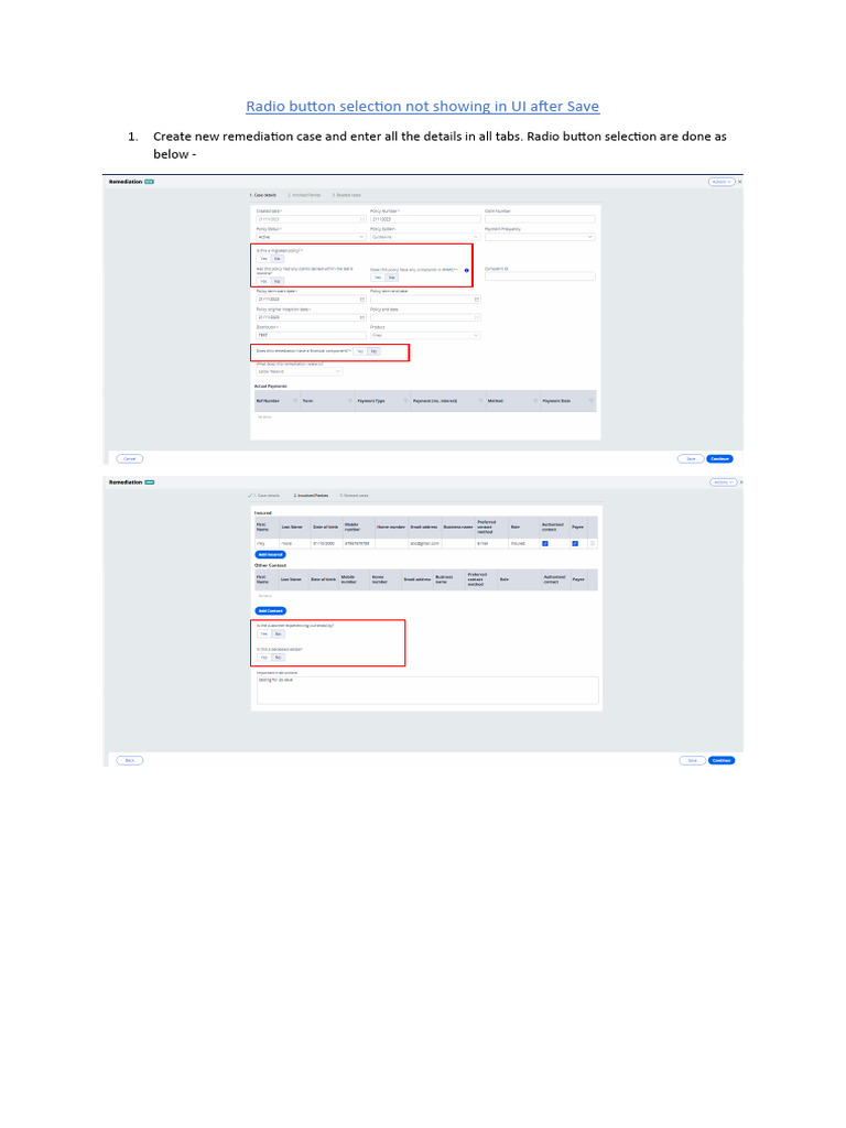 UI Radio Button Issue in Remediation Cases | PDF | Computers