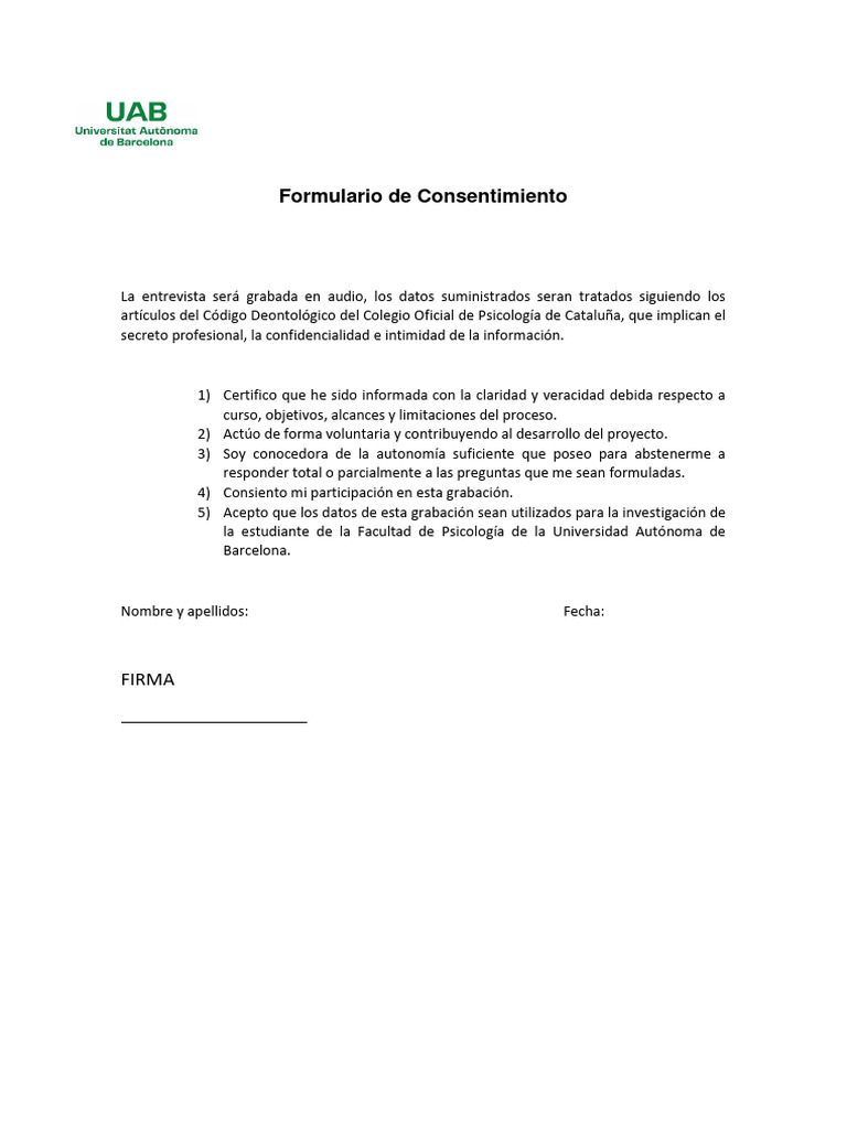 Formulario de Consentimiento | PDF