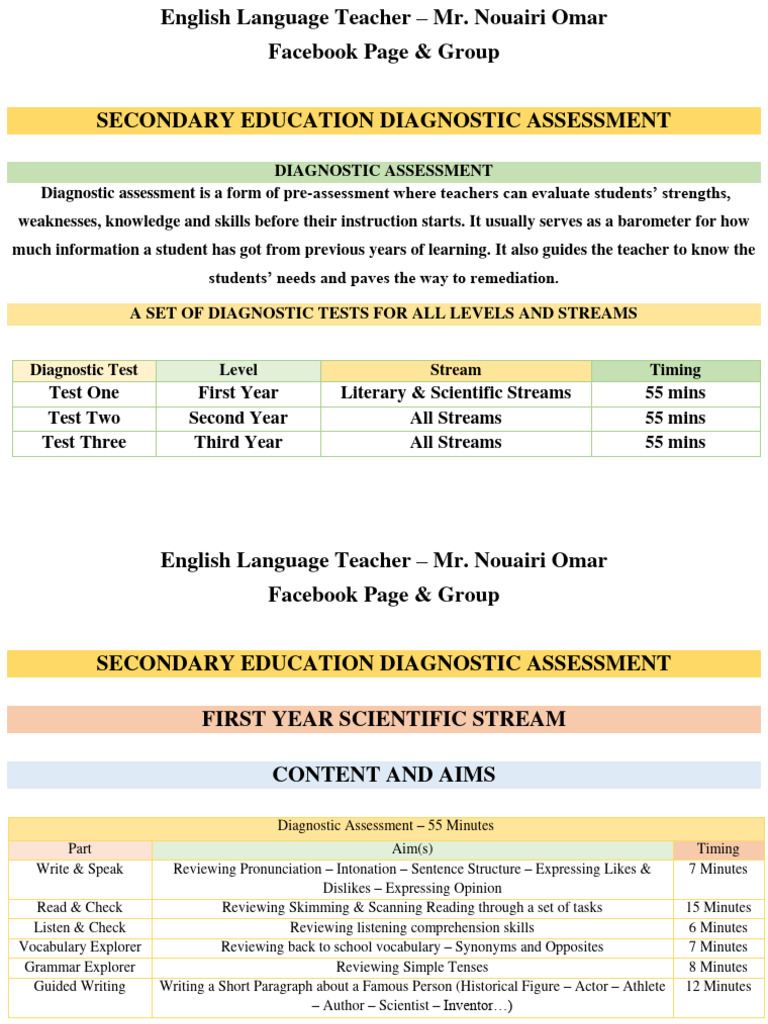 Diagnostic Assessment Three Levels - 2023 - 2024 - Mr. Nouairi Omar 2 ...