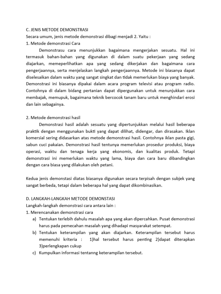 Jenis Dan Langkah Metode Demonstrasi | PDF Jenis Dan Langkah Metode Demonstrasi | PDF