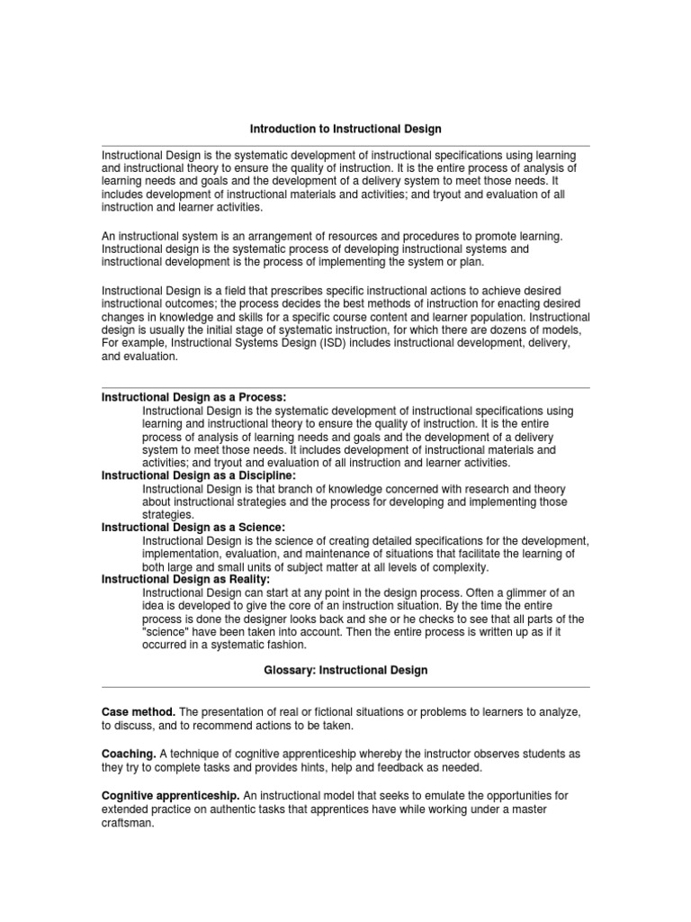 Introduction To Instructional Design | PDF | Instructional Design | Design