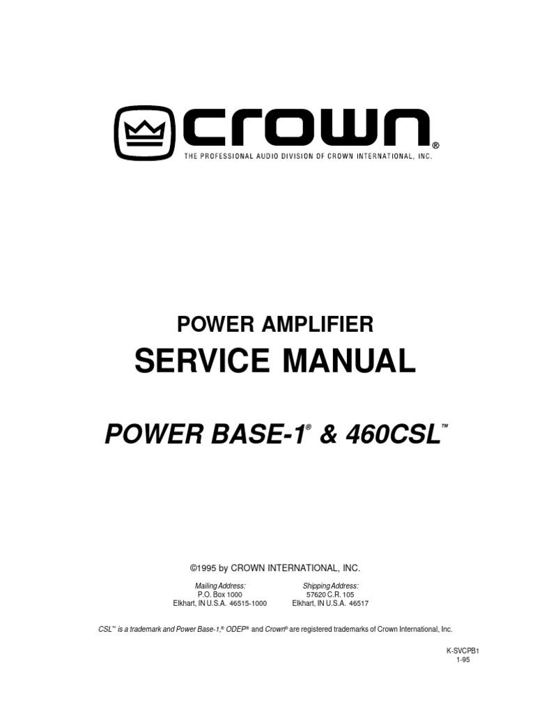 Crown Power-Base-1 460csl SM | PDF | Amplifier | Electrical Circuits