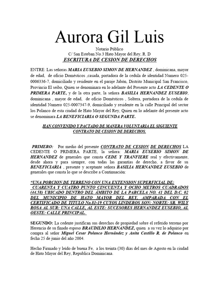 Cesion Derechos - Esperanza - Mama | PDF | Derecho