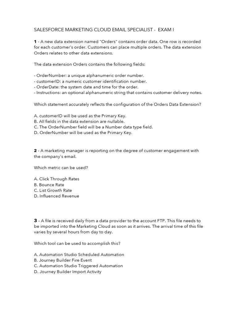 SFMC Email Specialist - Exam I | PDF | Email Spam | Application Software