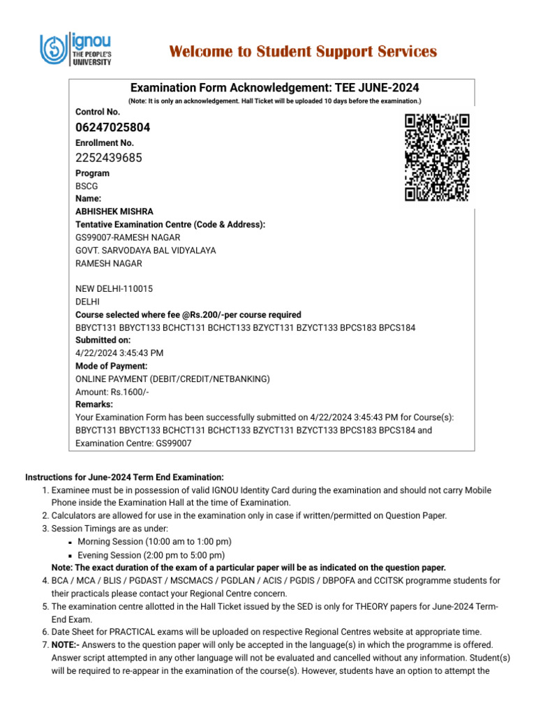 IGNOU Exam Acknowledgement GS99007 | PDF | Banking Technology | Payments