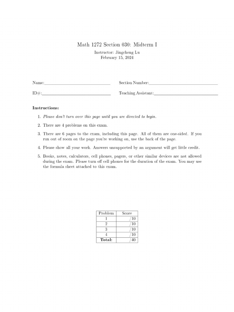 Exam1 Sp24 Solutions | PDF