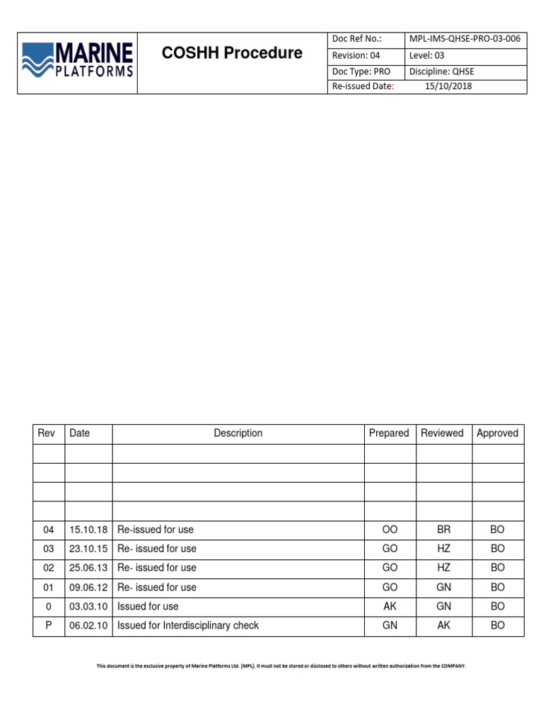 MPL-IMS-QHSE-PRO-04-006 COSHH Procedure | PDF | Personal Protective ...