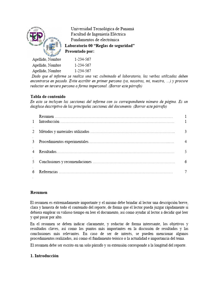 Plantilla para Informes de Laboratorio | PDF | Experimentar | Laboratorios