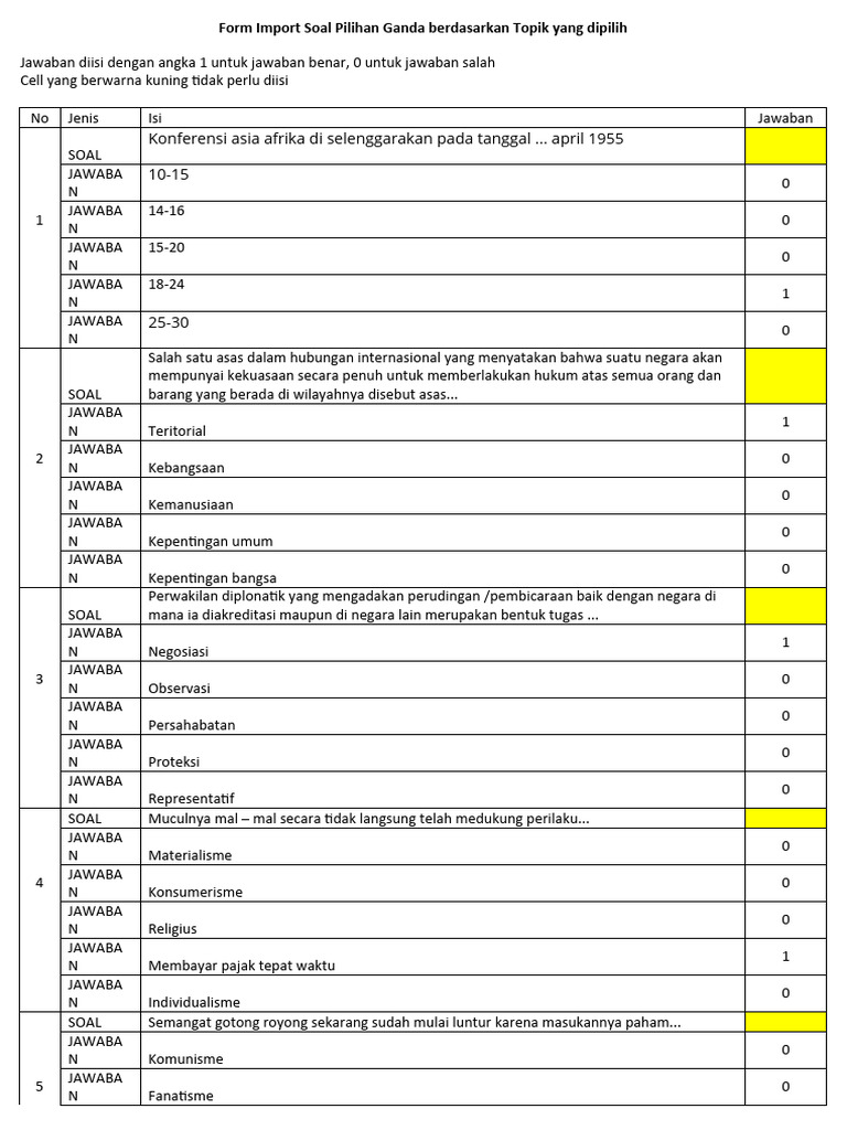 Format Soal Pilgan Pas PKN Xi 2024 | PDF
