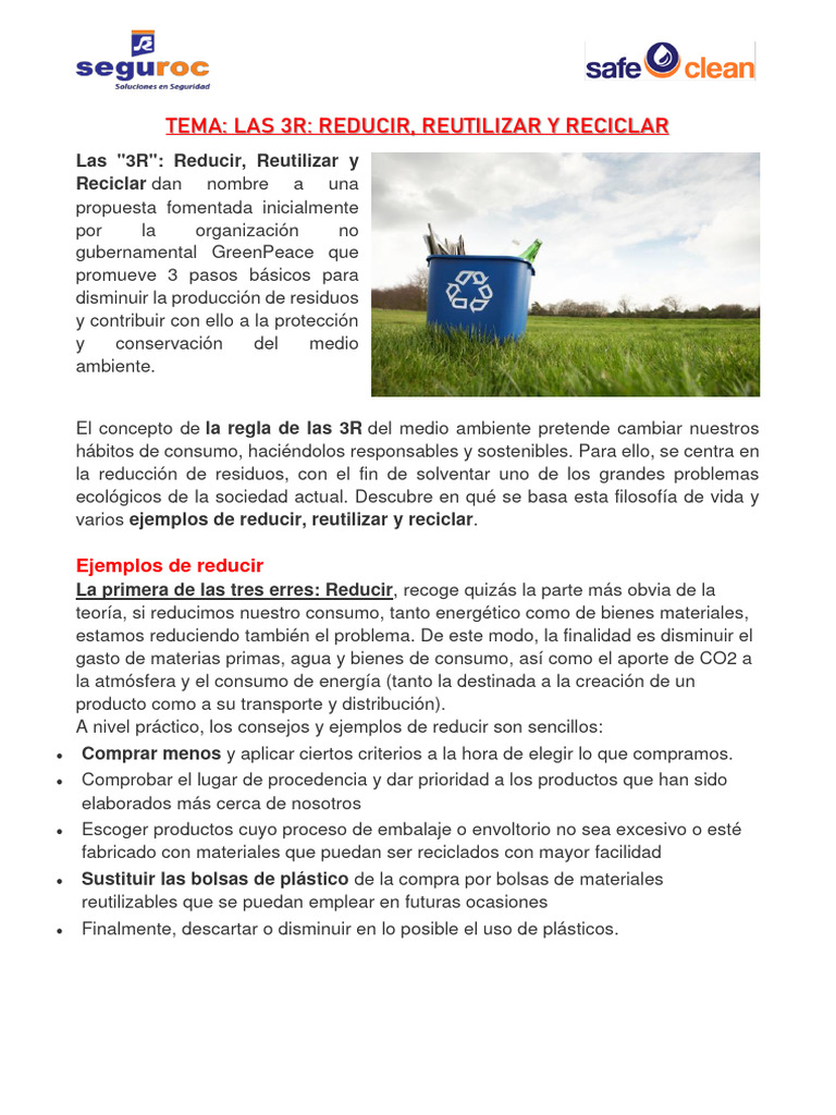 Tema Las 3R. Reducir. Reutilizar y Reciclar | Descargar gratis PDF | Residuos | Reciclaje