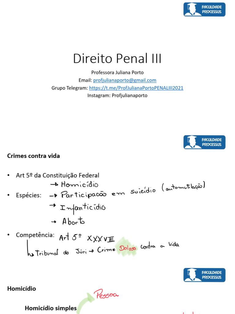 Aula 02 - Penal III - Anotada-Compactado 2 | PDF | Homicídio | Lesão corporal (crime)