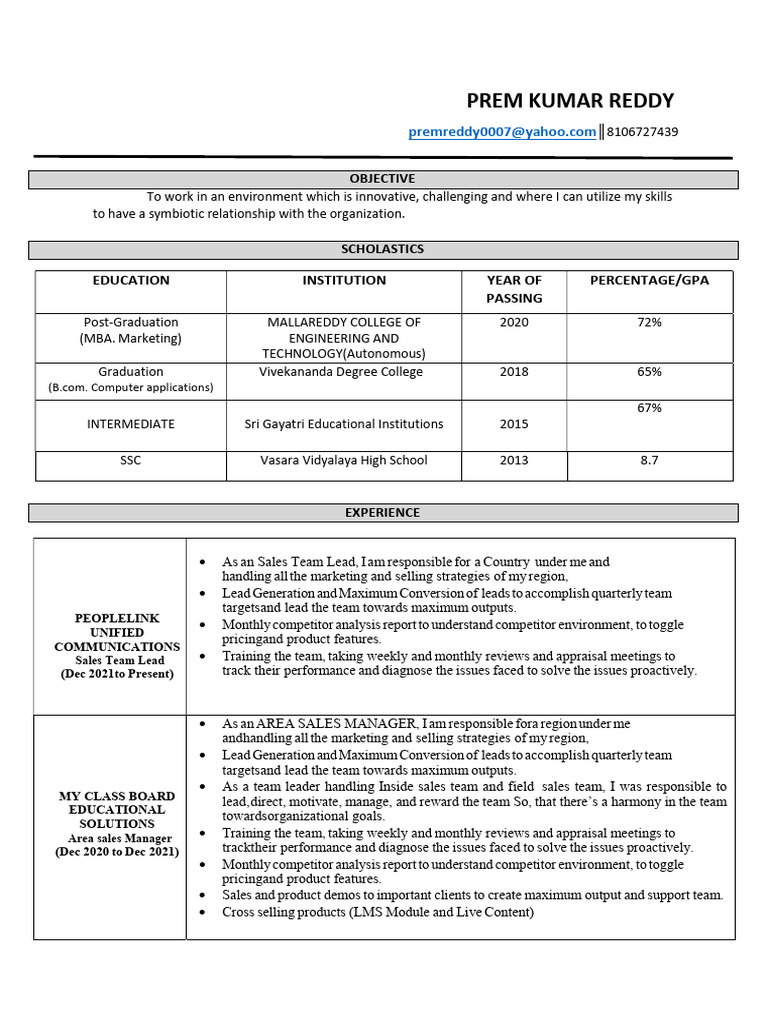 Prem Reddy Resume Updated | PDF | Business | Computing Prem Reddy Resume Updated | PDF | Business | Computing