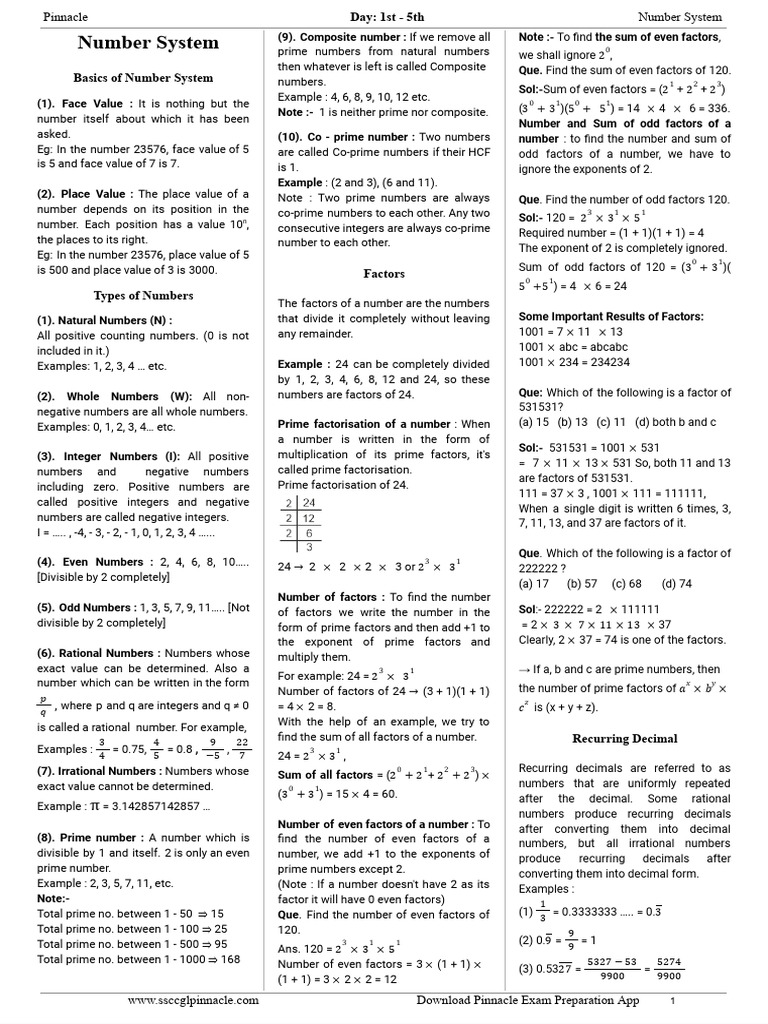 Pinnacle 6th Math Concept and Variety Chapter Wise | PDF | Factorization | Numbers