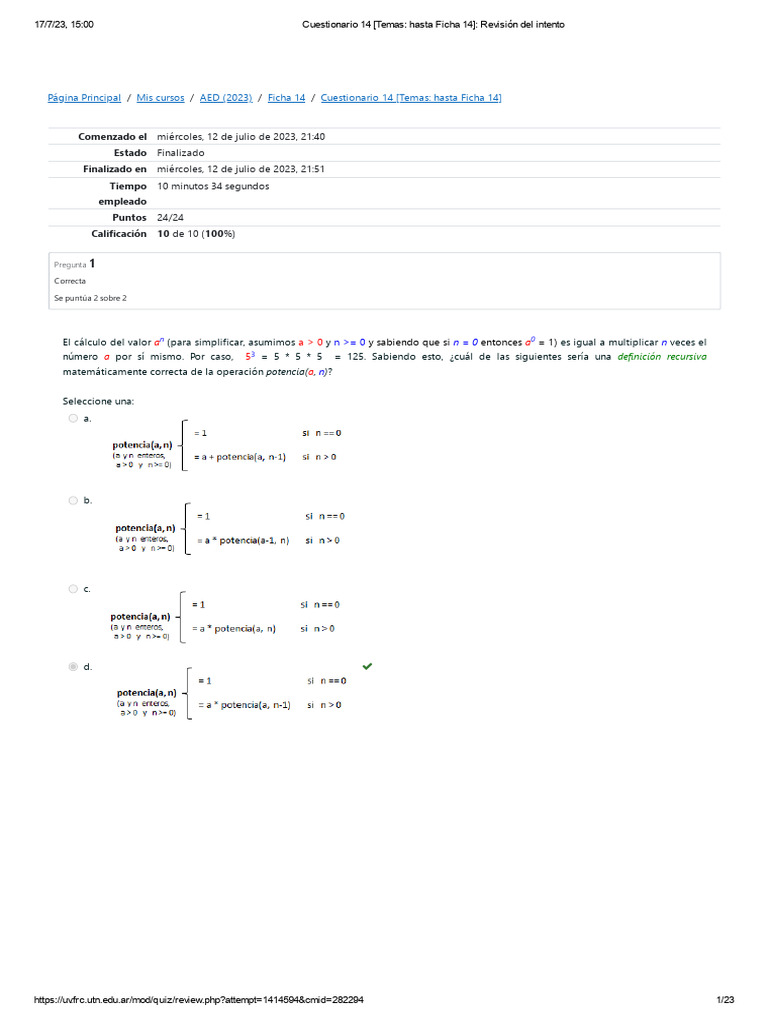 Cuestionario 14 (Temas - Hasta Ficha 14) - Revisión Del Intento | PDF ...