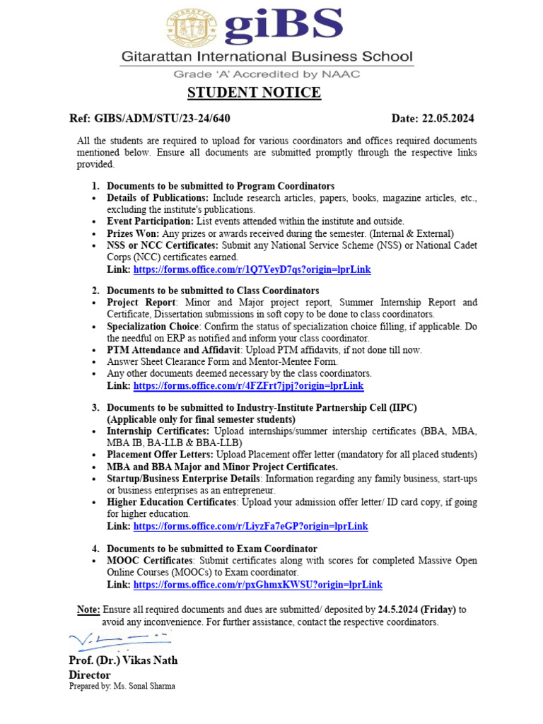 Mandatory Documents To Be Submitted For No Dues and Admit Card | PDF ...