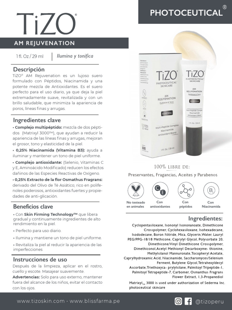 Tizo AM Rejuvenation Ficha Tecnica | PDF | Antioxidante | Compuestos ...